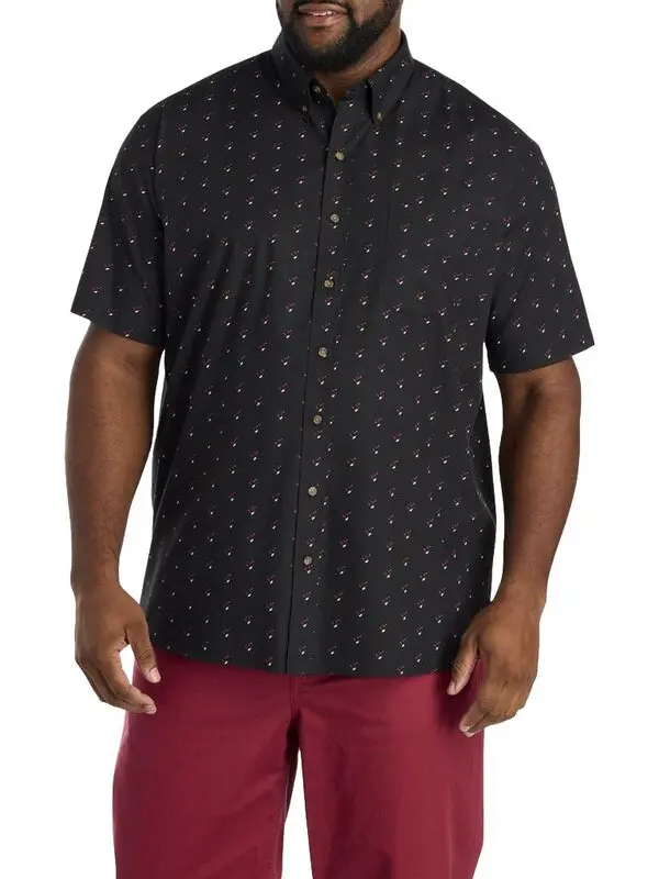 HARBOR BAY BY DXL Big & Tall Easy-care Micro Print Sport Shirt - Black