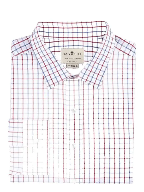 OAK HILL BY DXL Big & Tall Plaid Dress Shirt - Blue Red
