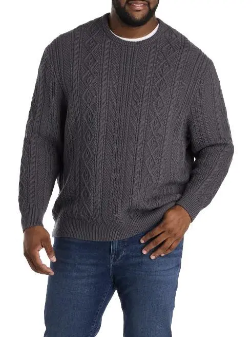 OAK HILL BY DXL Cable Knit Crewneck Sweater - Blackened Pearl