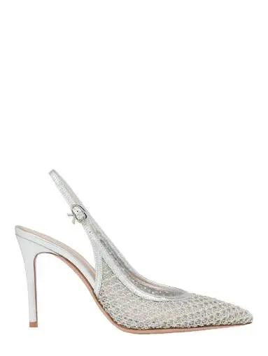GIANVITO ROSSI Nikki Pointed Toe Slingback Pumps - Metallic Silver And Nappa