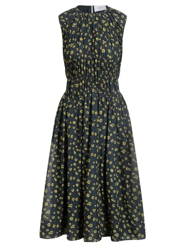 Merlette Villard Floral Print Midi Dress - Lemon Navy Floral Print