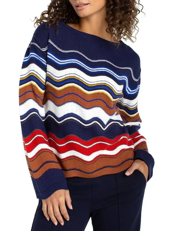 LIVERPOOL Scalloped Hem Sweater - Navy/brown/multi Stp
