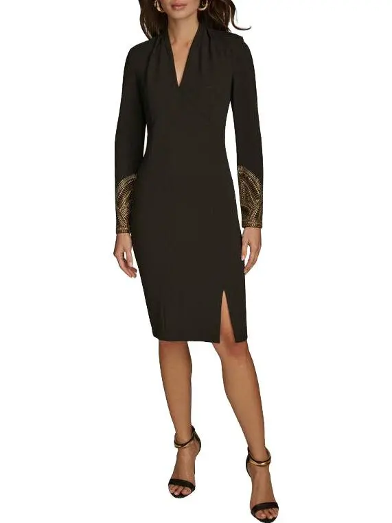 Donna Karan New York Embellished Long Sleeve Sheath Dress - Black/gold