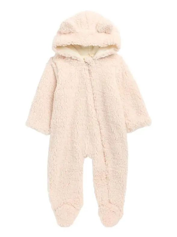 QUINCY MAE Bear Faux Shearling Hooded Footie - Antique