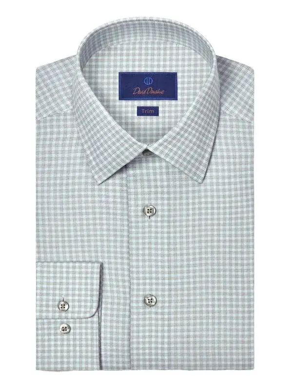 David Donahue Trim Fit Check Cotton & Cashmere Dobby Dress Shirt - Sage