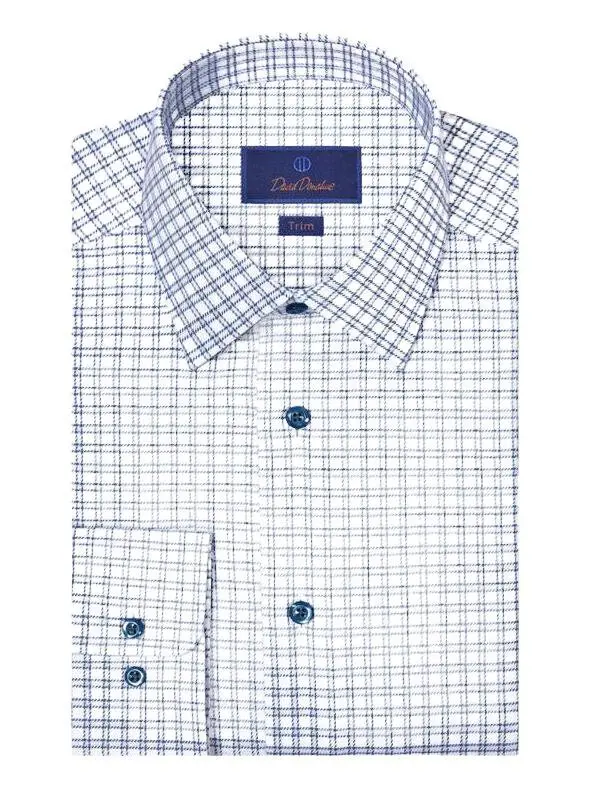 David Donahue Trim Fit Windowpane Check Cotton Dobby Dress Shirt - White/blue