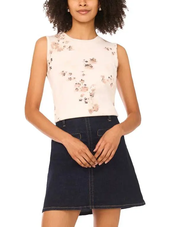 Vince Camuto Floral Sleeveless Sweater - Birch