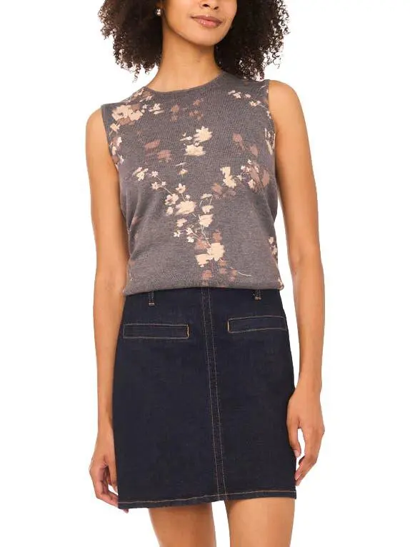 Vince Camuto Floral Sleeveless Sweater - Swift Grey