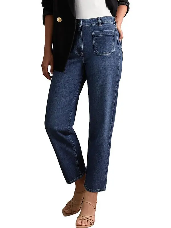 REISS Petites Marcie Straight Jeans - Mid Blue