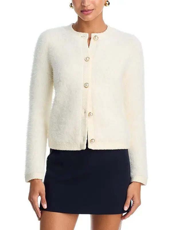 Aqua Brushed Pearl Button Cardigan - Ivory