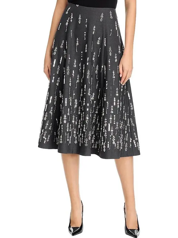Cinq À Sept Selene Beaded Midi Skirt - Charcoal Multi