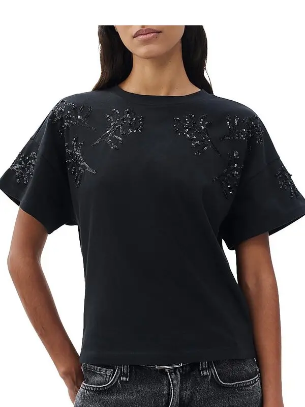 Rag & Bone Beaded Floral T-shirt - Black