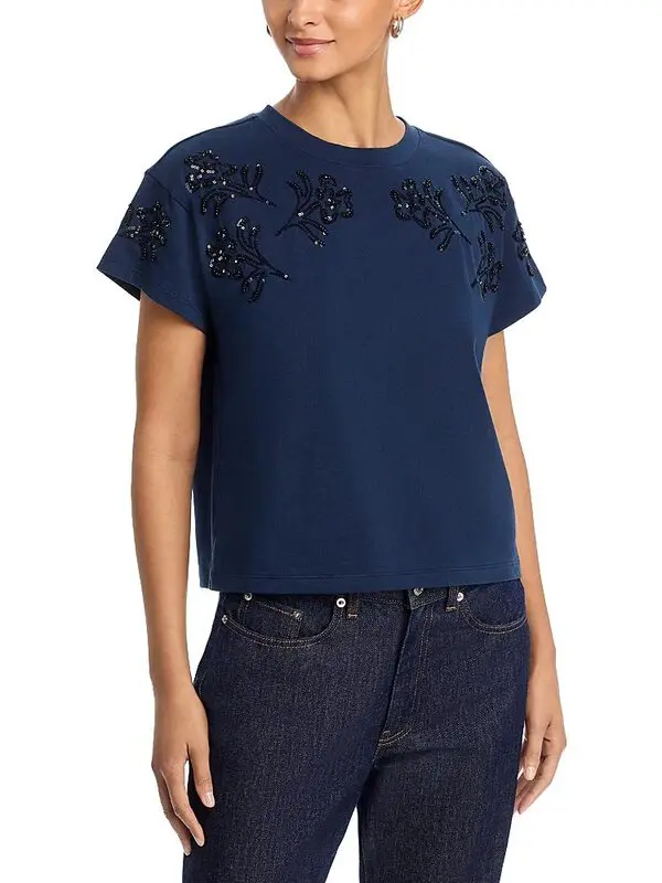 Rag & Bone Beaded Floral T-shirt - Navy Multi