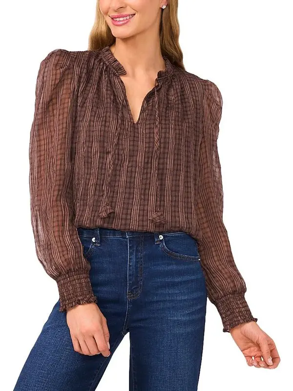 CECE DUPRAZ Smocked Cuff Ruffle Blouse - Mocha
