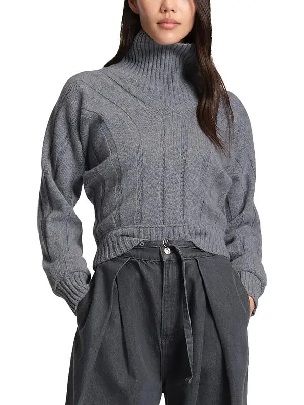 BOSS Fisaniara Wool Cashmere Turtleneck Sweater - Pebble Melange Flannel
