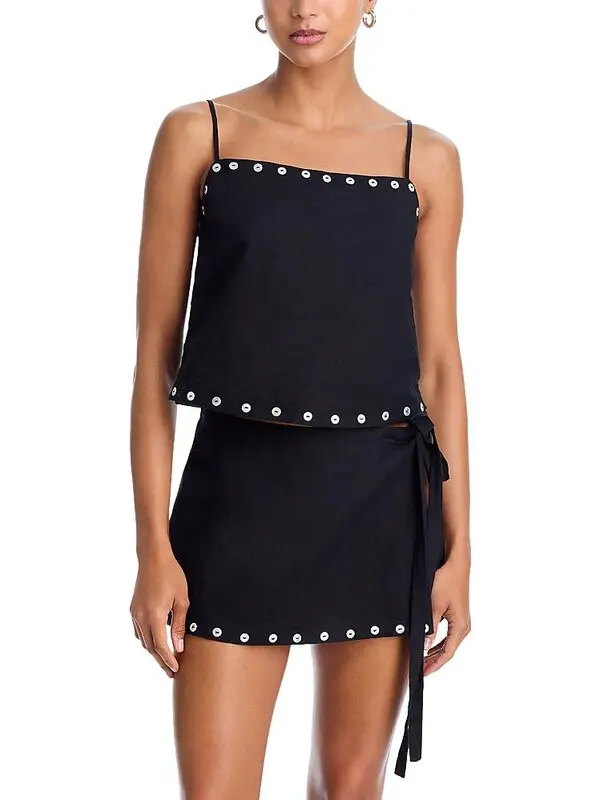 Staud Kirra Button Trim Top - Black