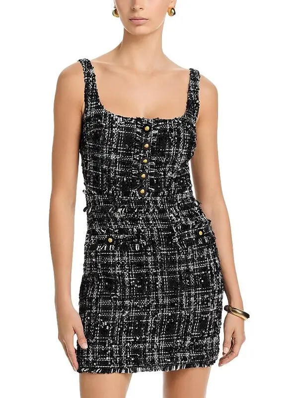 L'Agence Valli Square Neck Mini Dress - Black/ivory Tweed