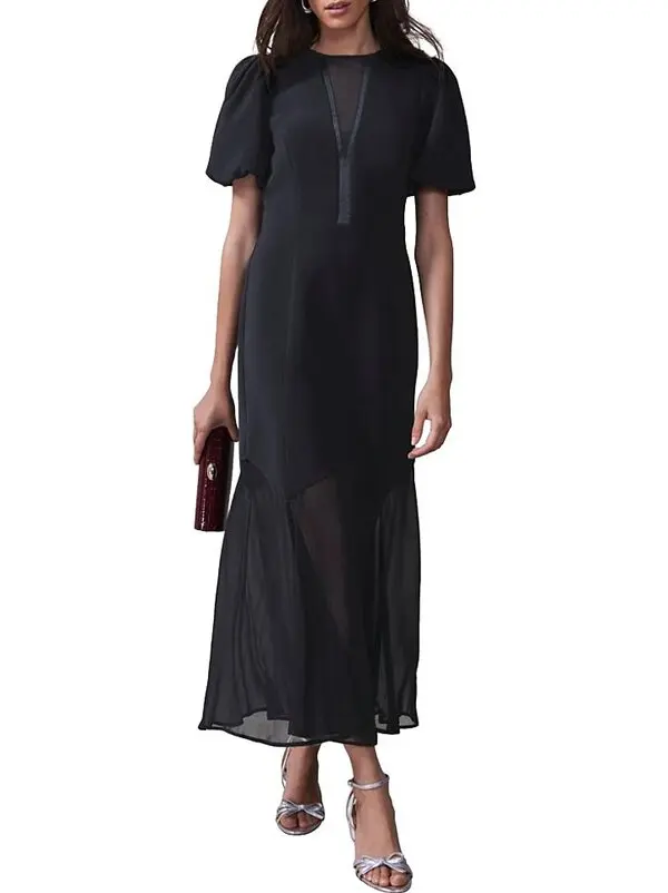 Mint Velvet Puff Sleeve Maxi Dress - Black