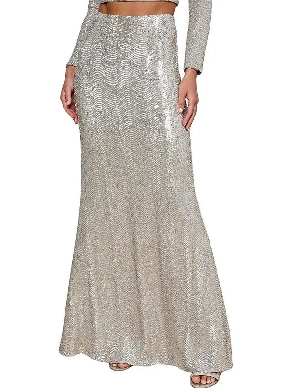 L'Agence Zeta Sequinned Maxi Skirt - Silver Sequin