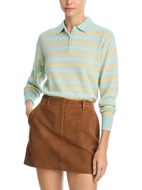 Guest In Residence Cashmere Collegiate Stripe Polo Sweater - Seaglass Combo