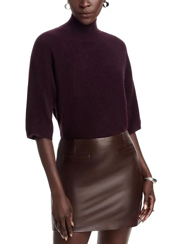 Majestic Filatures Three Quarter Sleeve Turtleneck Sweater - Aubergine