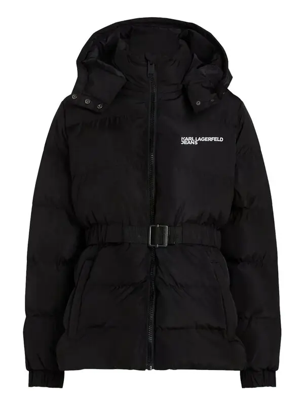 Karl Lagerfeld Belted Hooded Puffer Jacket - Black