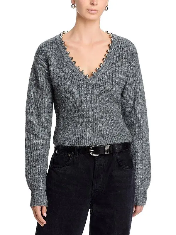 Blanknyc Metallic Trim V-neck Sweater - Silver Lining