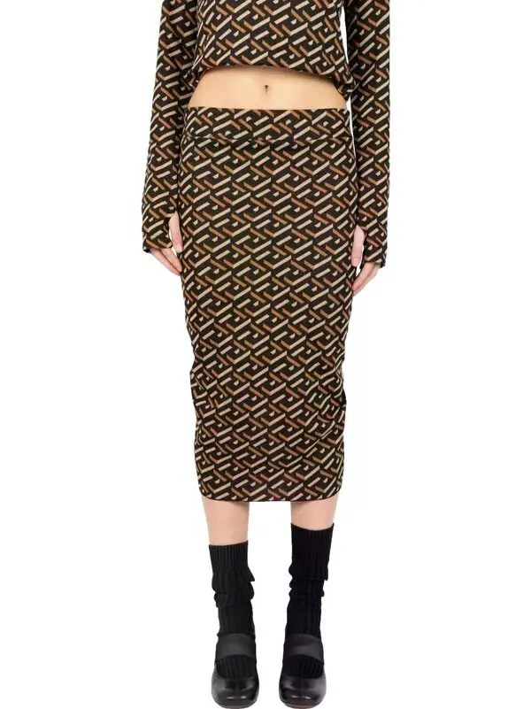 SOCIETE ANONYME Geometric Print Midi Skirt - Black