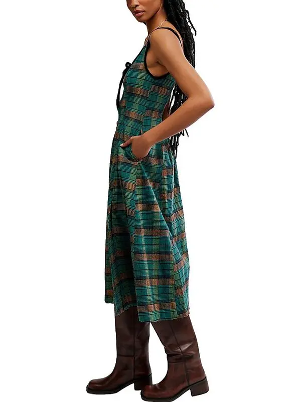 Free People Freya Plaid Midi Dress - Kelley Green
