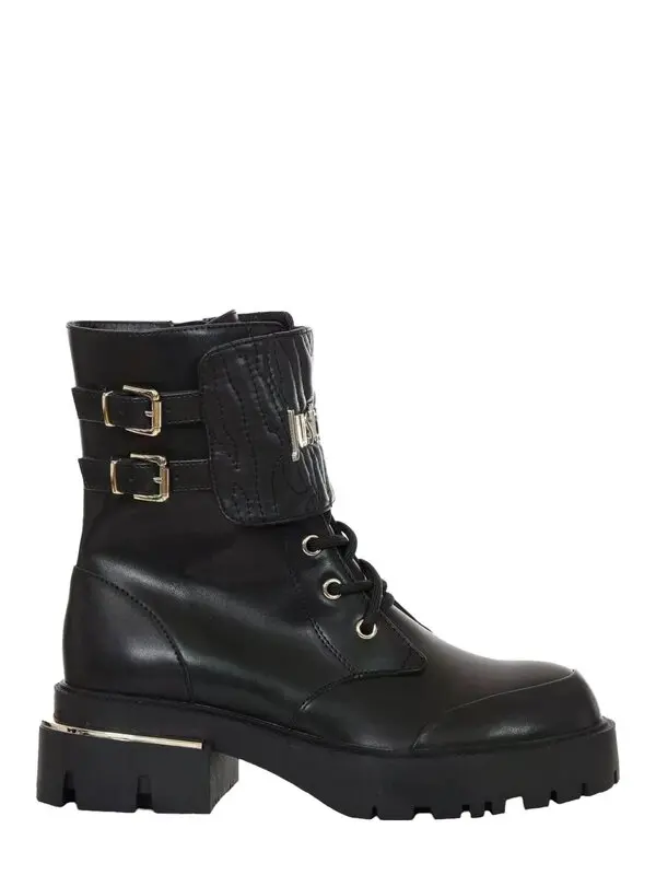 Just Cavalli Logo Buckled Combat Boots - Black