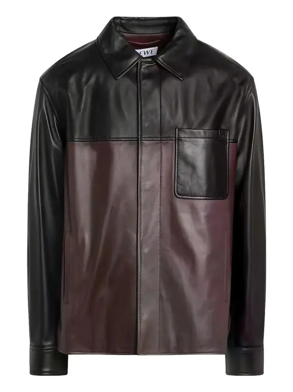 Loewe Colour-block Pocket Leather Jacket - Black