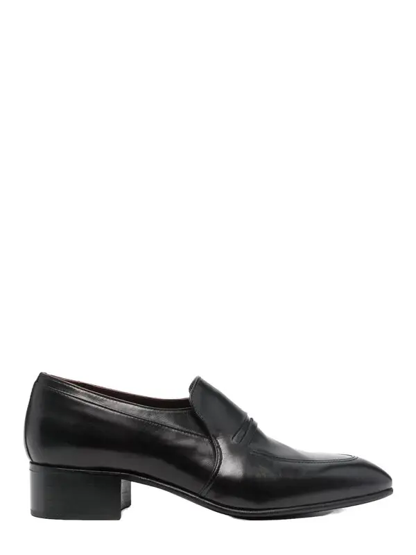 Husbands Leather Block Heel Loafers - Black