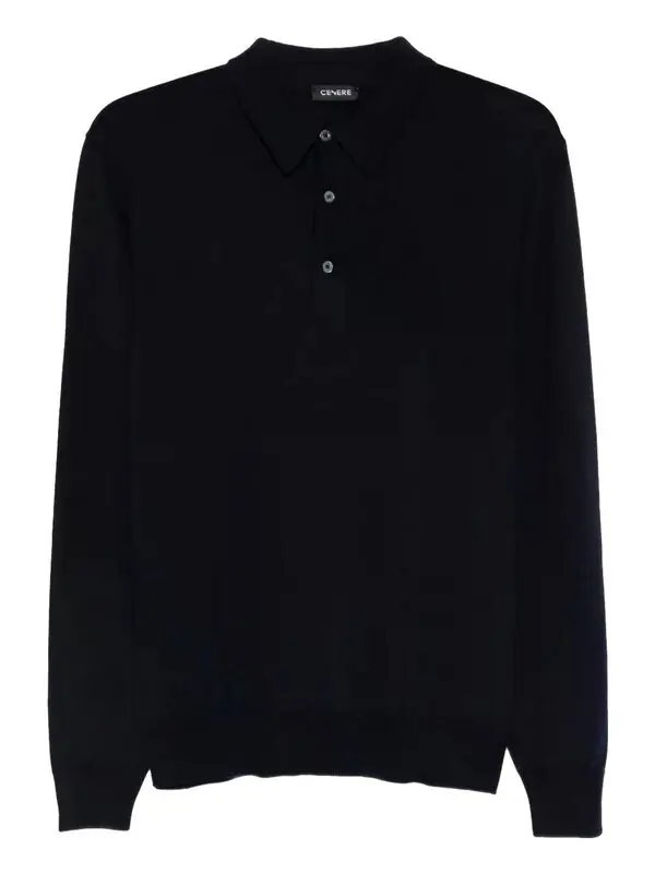 CENERE GB Buttoned Long-sleeve Polo Shirt - Blue