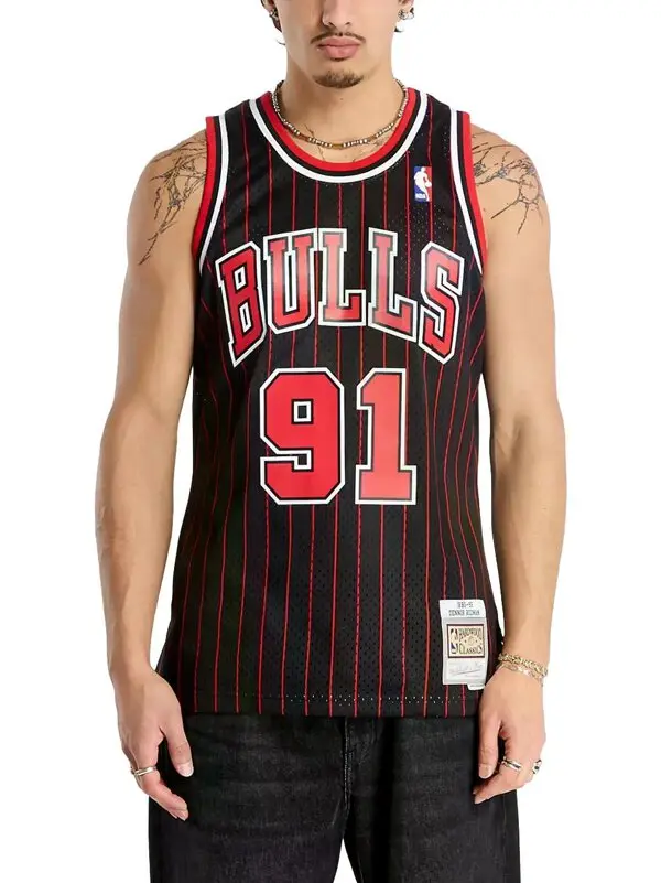 Mitchell & Ness 1995-96 Nba Chicago Bulls Dennis Rodman Swingman Striped Tank Top - Black