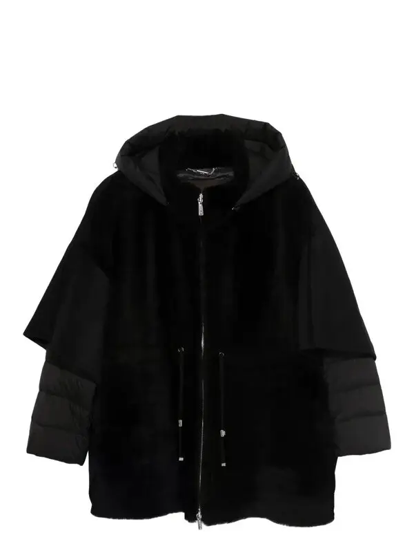 MOORER Hooded Zip-up Coat - Black