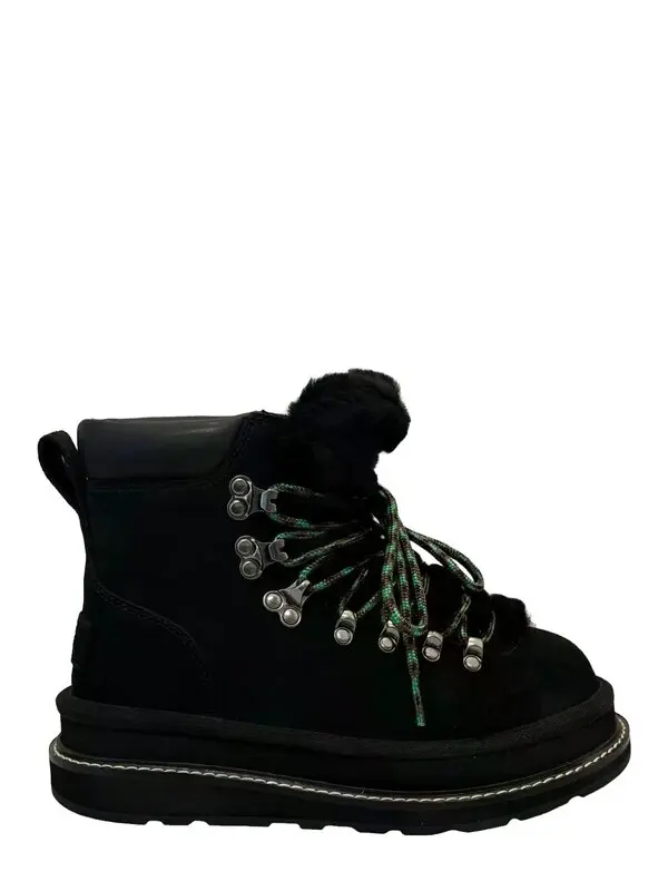 UGG Fur-trimmed Lace-up Boots - Black