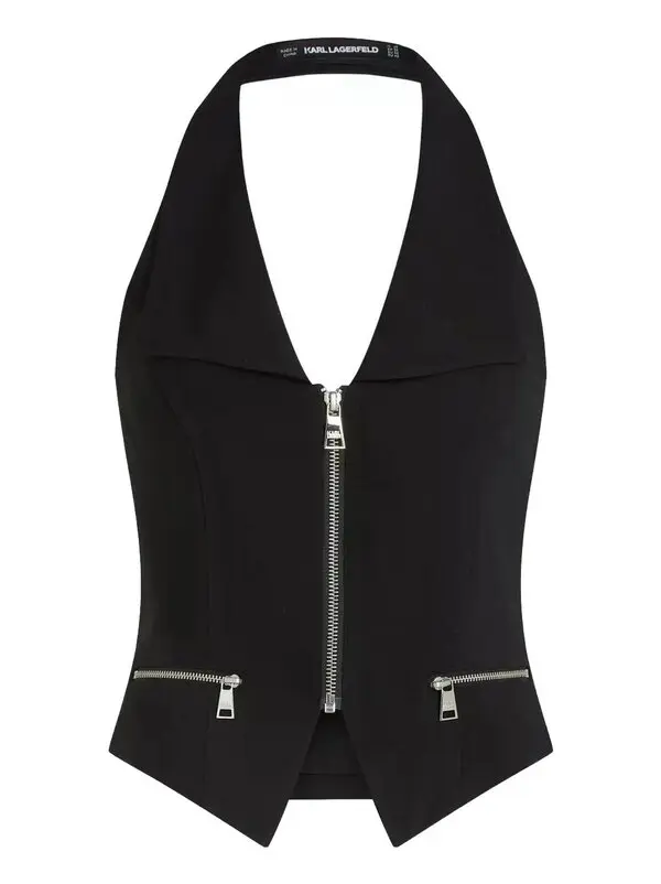 Karl Lagerfeld Zip Halterneck Vest - Black