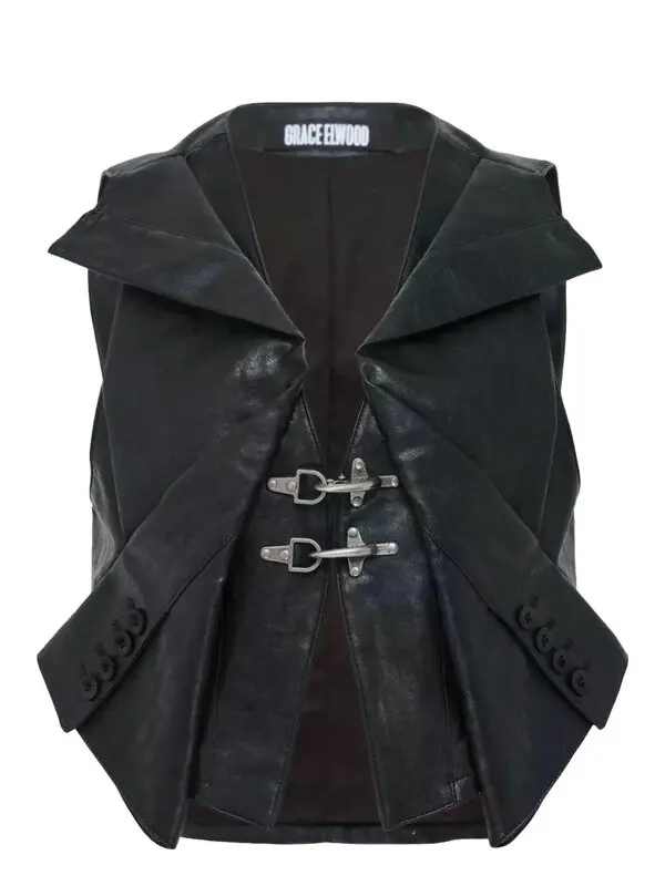 GRACE ELWOOD Sleeve-detailed Buckle Vest - Black