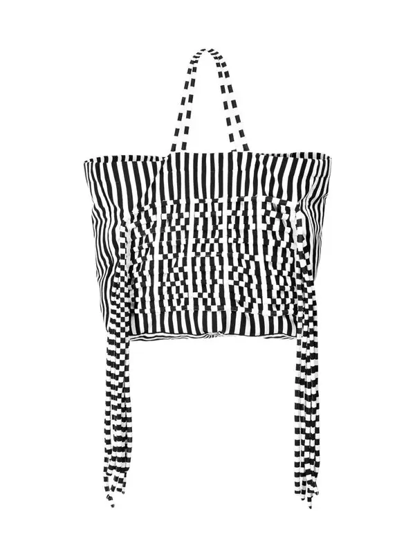 IOANA CIOLACU Striped Fringed Tote - White