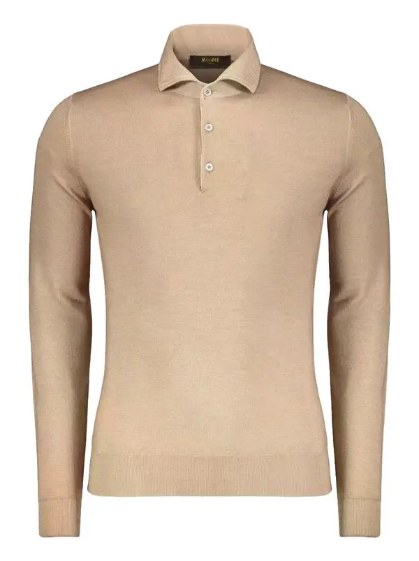MOORER Buttoned Long-sleeve Polo Shirt - Neutrals