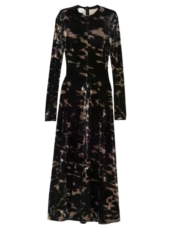 Nanushka Long-sleeved Tie-dye Velvet Maxi Dress - Brown