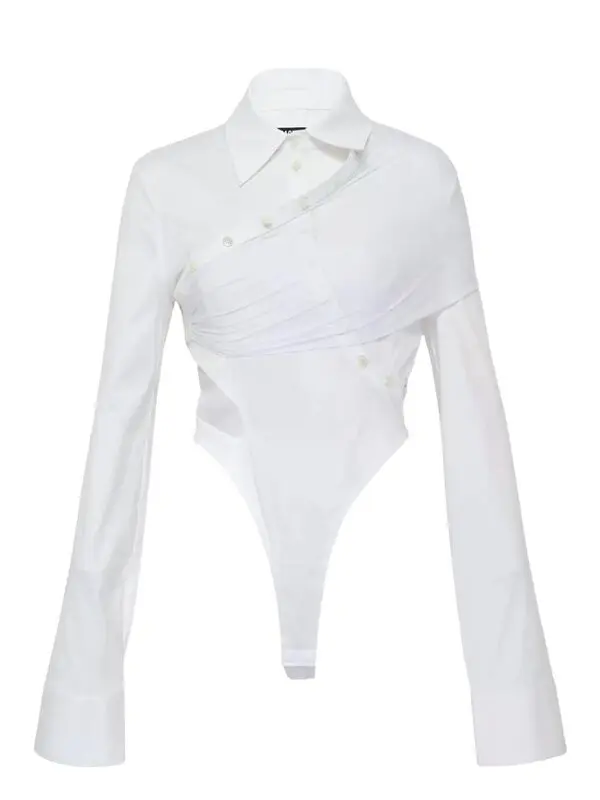 GRACE ELWOOD Cut-out Shirt Bodysuit - White