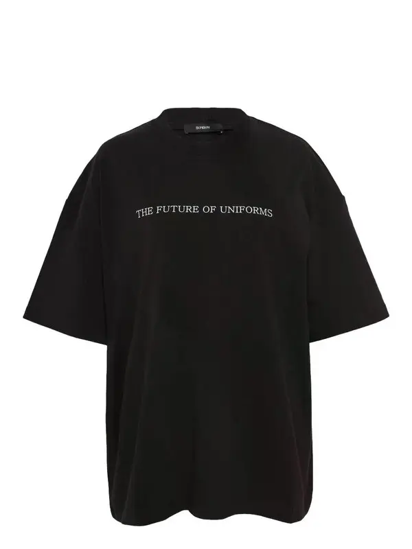 BONBOM Slogan Print T-shirt With Post-it Note Detail - Black