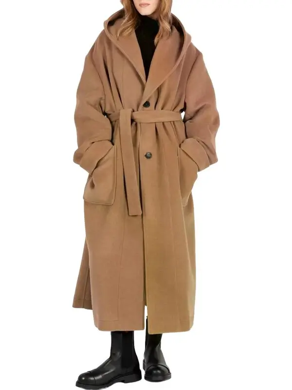 SOCIETE ANONYME Hooded Belted Coat - Brown