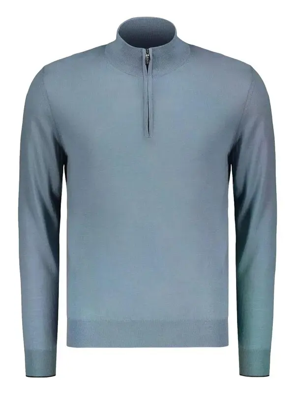 MOORER Zip-neck Long Sleeve Sweater - Blue