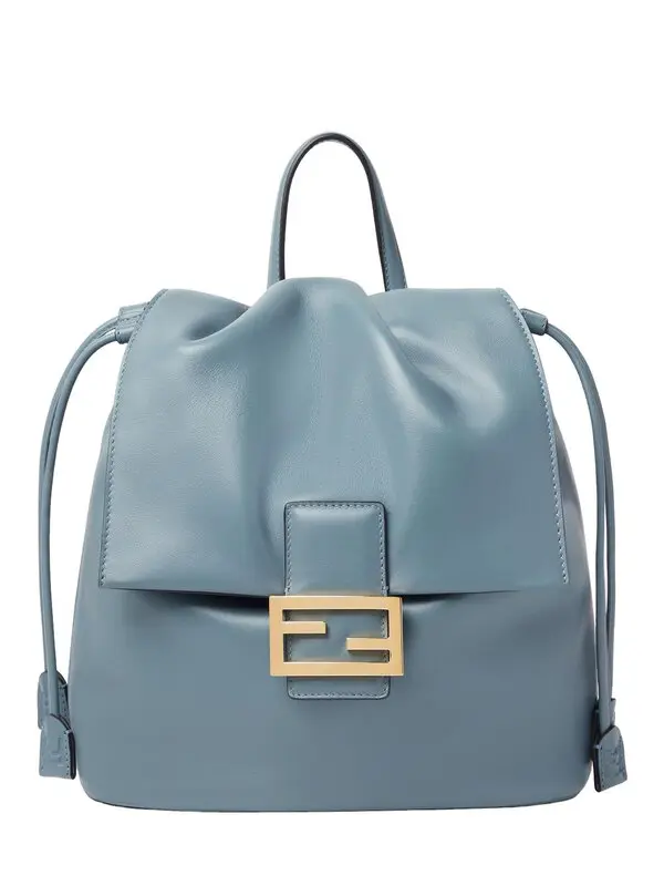 Fendi Ff Clasp Mercury Blue Calfskin Backpack - Light Blue