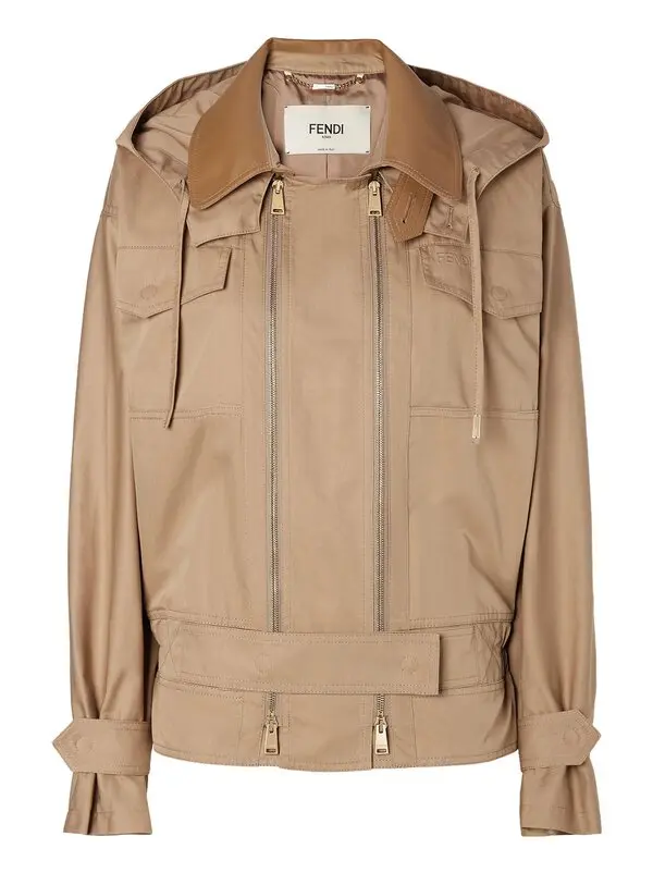 Fendi Cotton Drill Blouson With Embroidered Logo - Beige