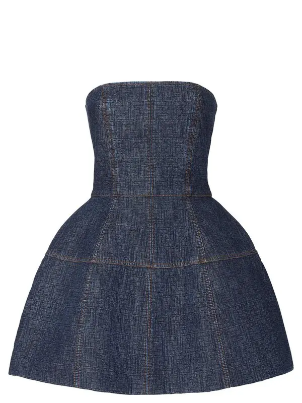 Fendi Bustier Dress With Quilted Ff Motif - Blue