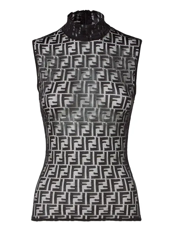 Fendi Sleeveless Jersey Lace Top - Black