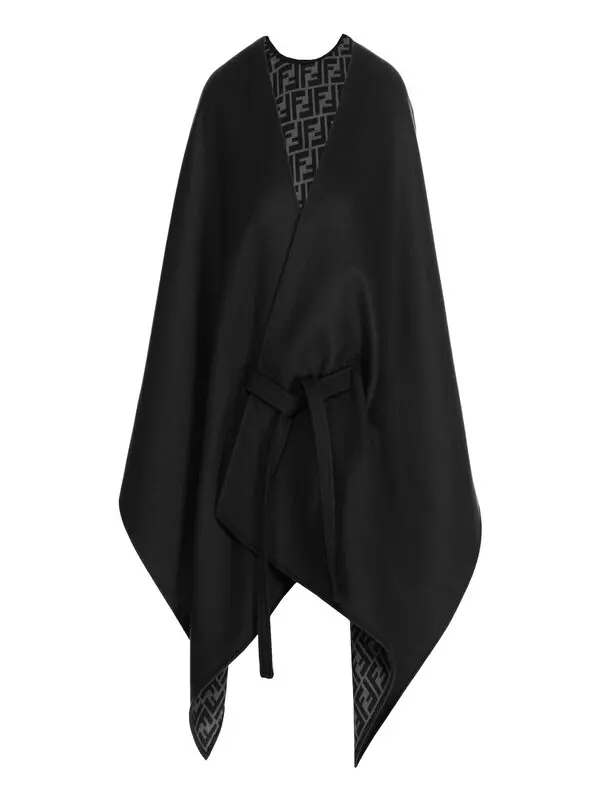 Fendi Wool, Cashmere And Silk Poncho With Belt - Black